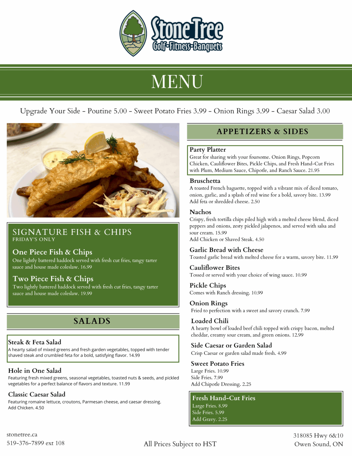 Restaurant & Take Out Menu - Stone Tree Golf and Fitness