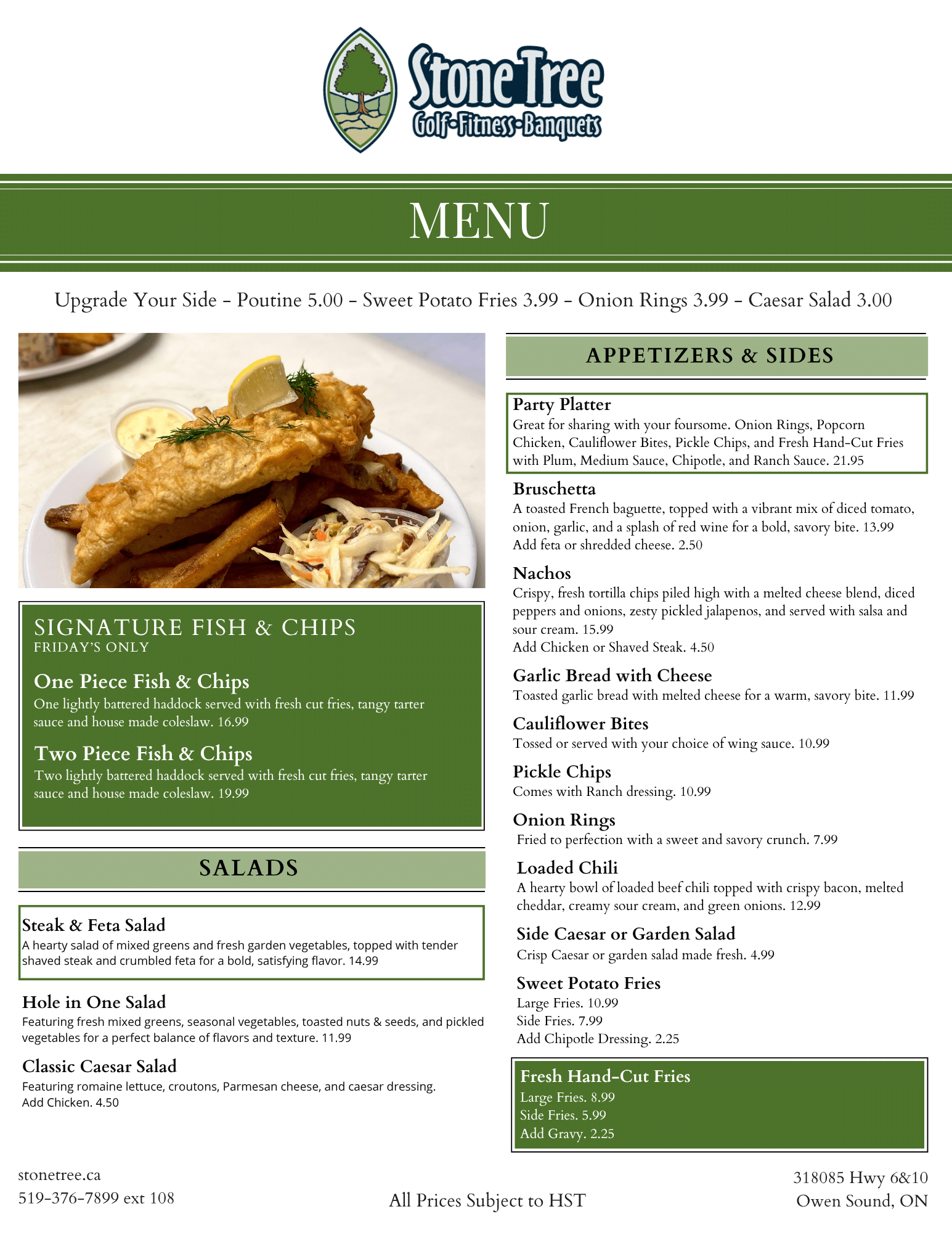 Restaurant & Take Out Menu - Stone Tree Golf and Fitness
