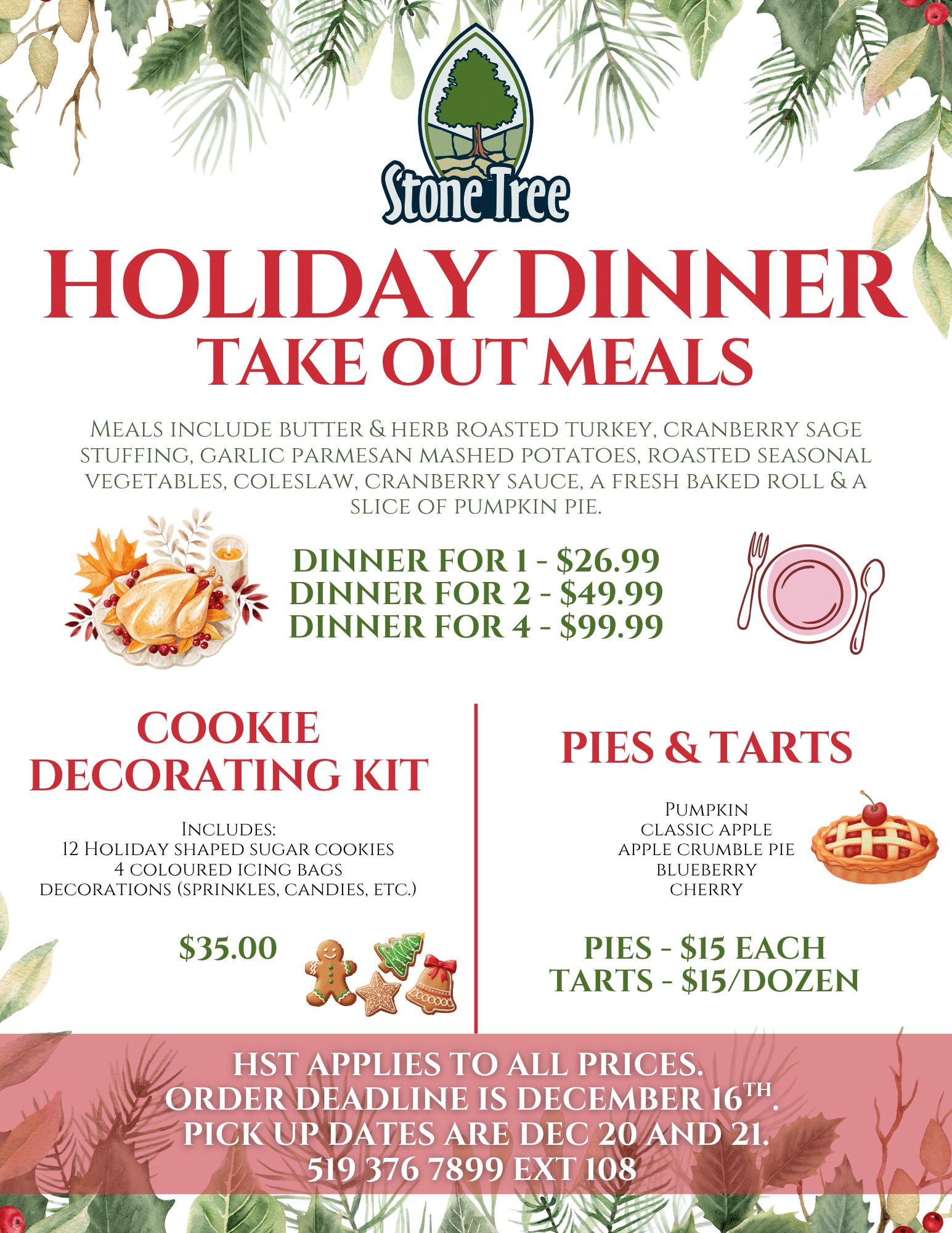 Stone Tree Holiday Dinner Take-Out Meals - Stone Tree Golf and Fitness